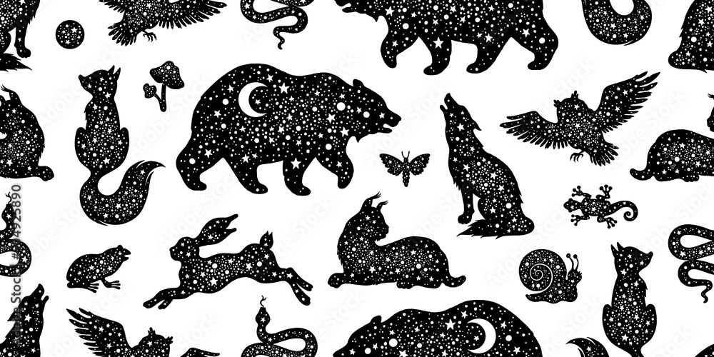 Vector animal pattern. Magic boho background. Mystic moon illustration ...