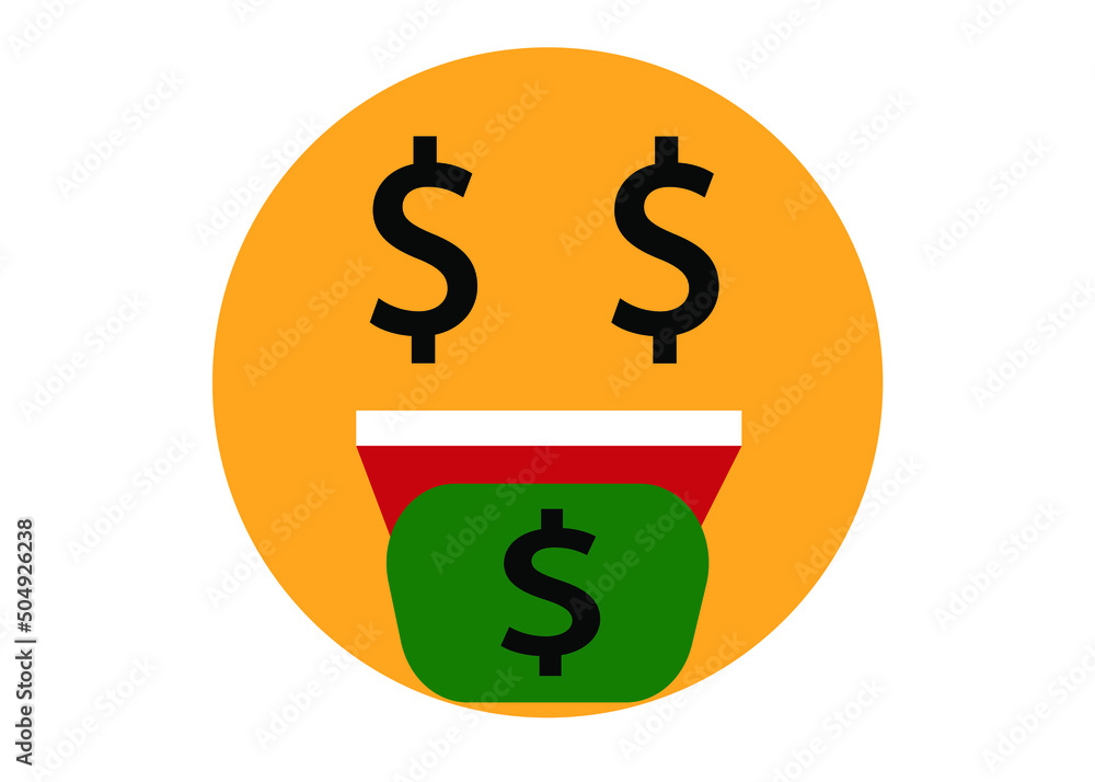 Vector emoji. Smiling dollar eye face. Smile vector emoji. Happy ...