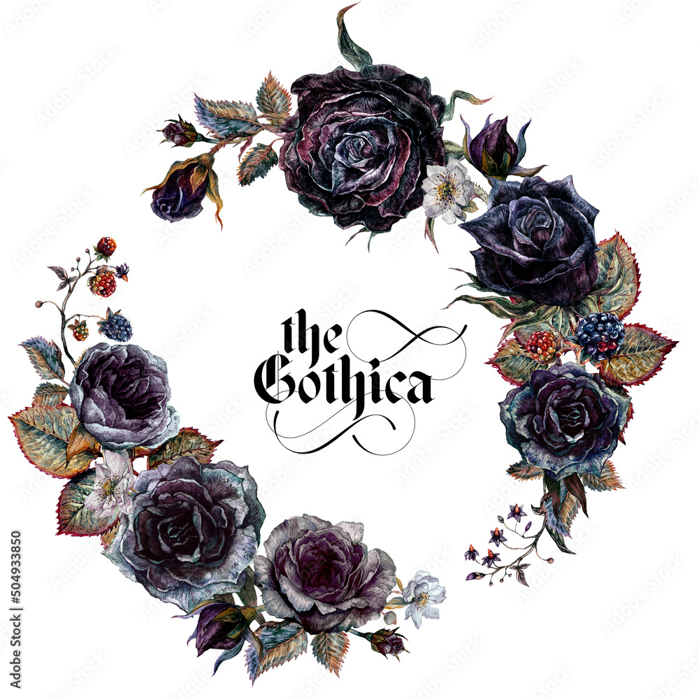 Watercolor Floral Gothic Arrangement Isolated on White Background ...
