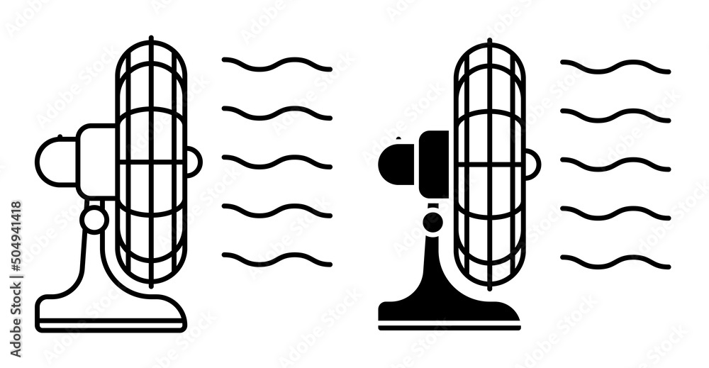 Linear icon, electric fan for cooling room side view. Maintaining ...