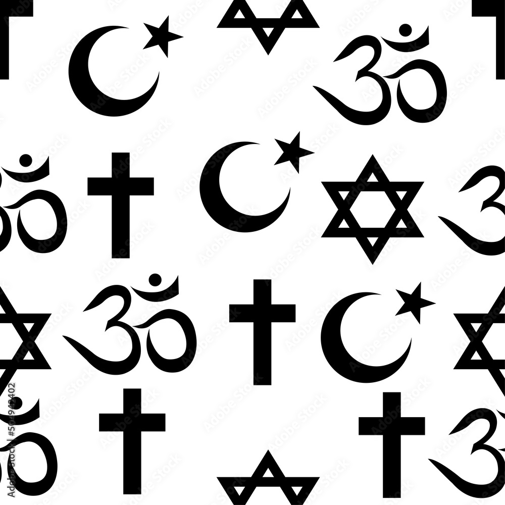 Seamless wallpaper pattern of religion symbols - Christianity, Islam ...