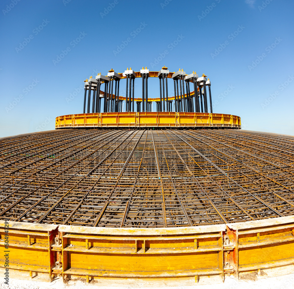 Construction site. concrete foundation of wind turbines with concrete ...