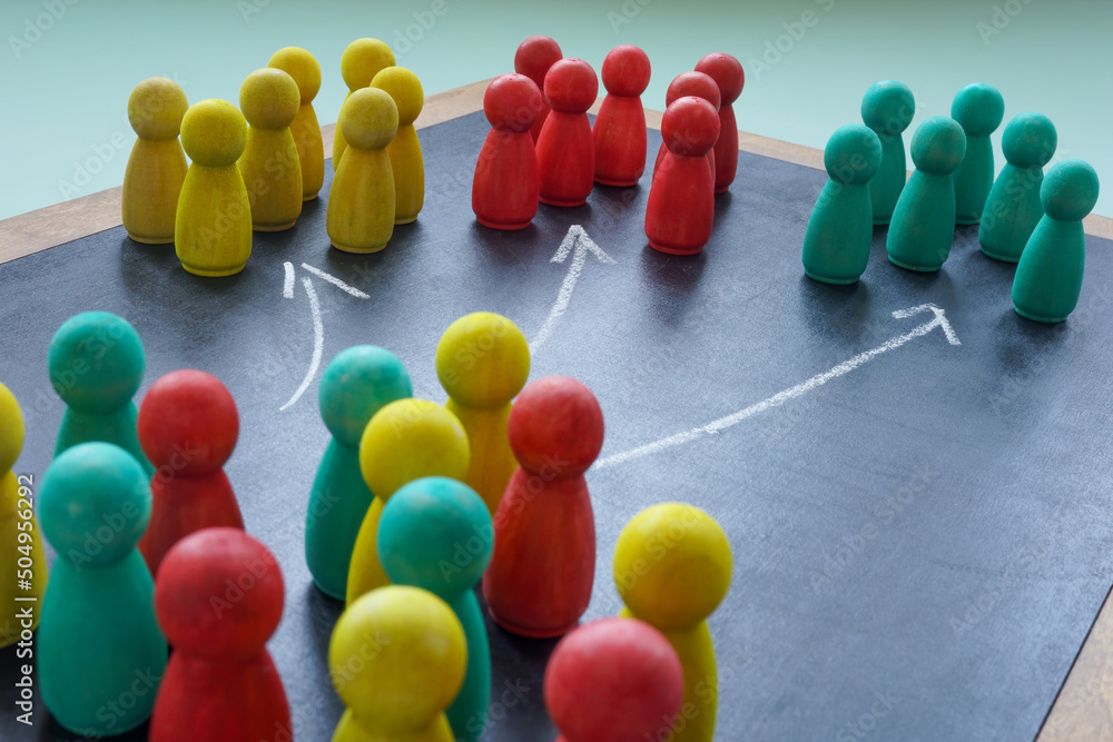 Colored figures and arrows as a symbol Market segmentation. Stock Photo ...