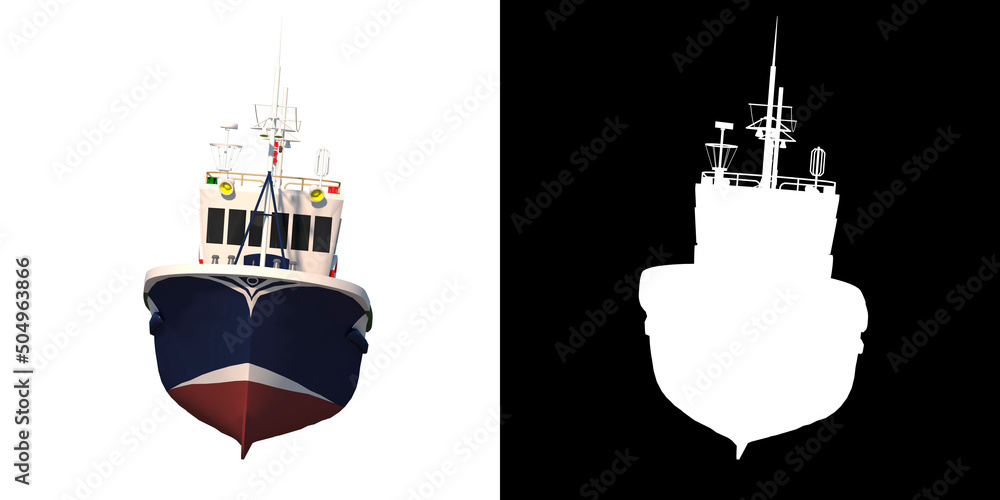Fishing Boat 1- Front view white background alpha png 3D Rendering ...