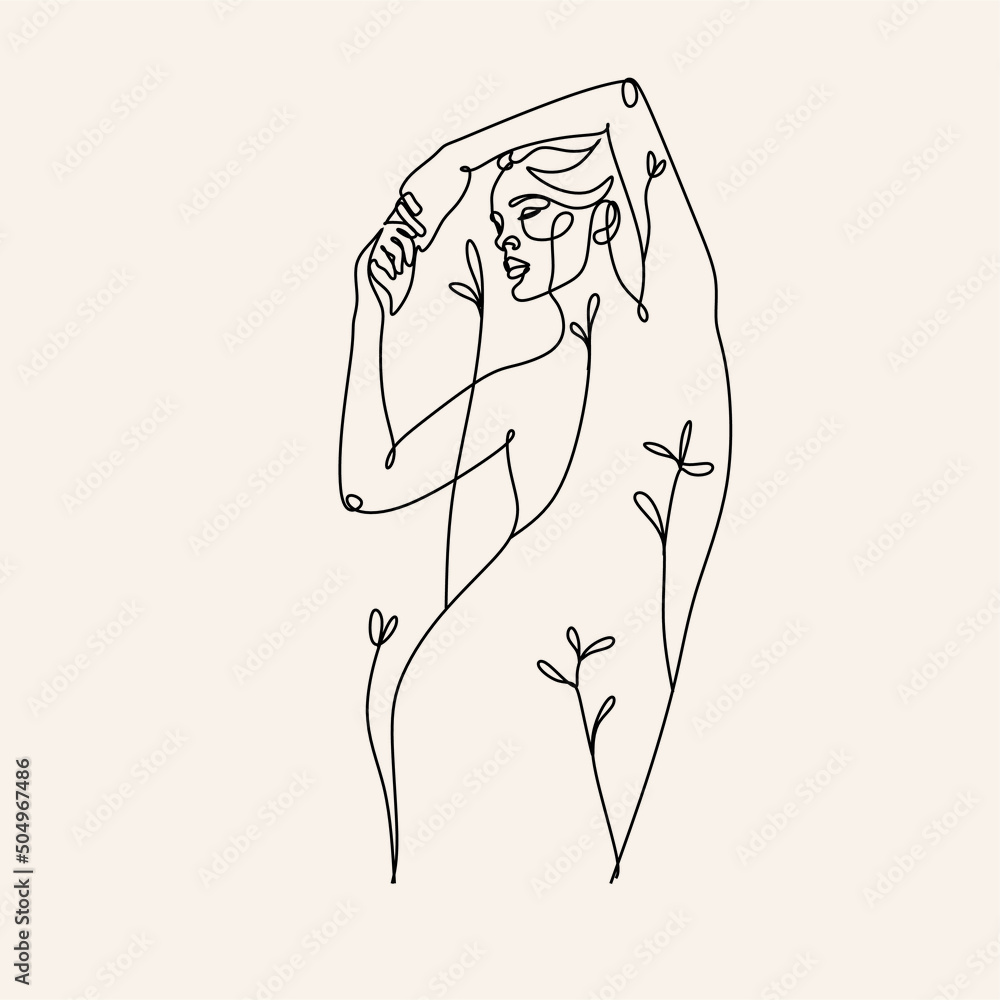 Woman Line Art Minimalist Logo. Nature Organic Cosmetics Makeup. Flower ...