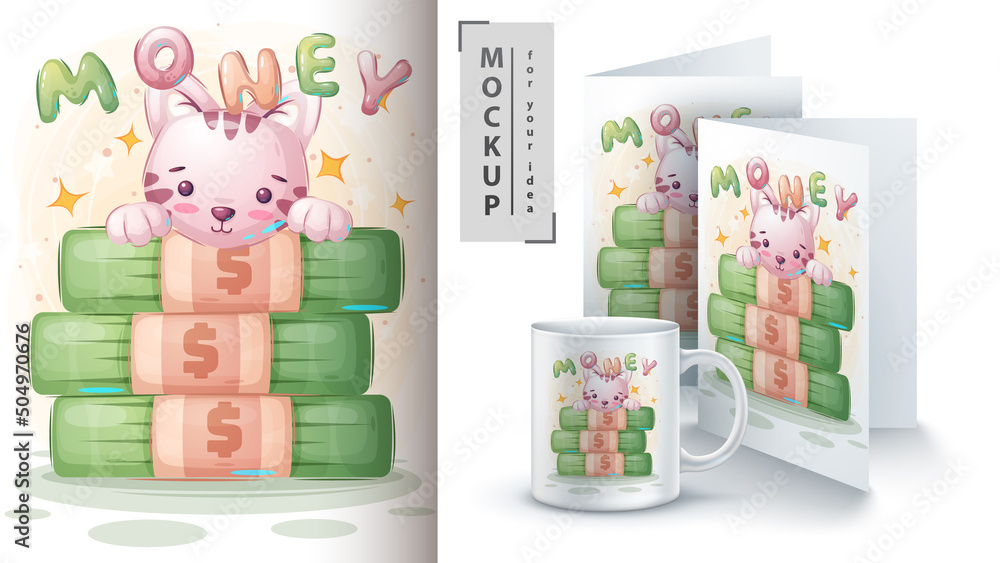 Cat money poster and merchandising. Stock Vector | Adobe Stock