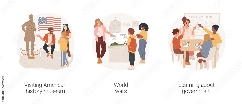 High school history curriculum isolated cartoon vector illustration set ...