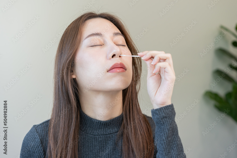 Pandemic of disease, asian young woman, girl hand holding atk, antigen ...