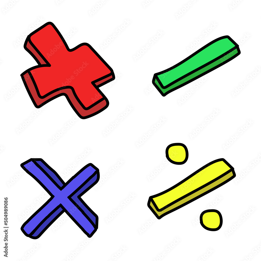 Mathematical school signs for addition, subtraction, multiplication ...