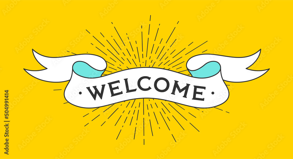 Welcome. Vintage ribbon with text Welcome. Colorful vintage banner with ...