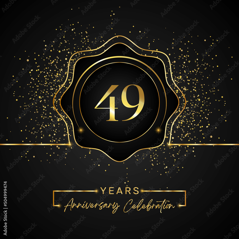 49 years anniversary celebration with golden star frame isolated on black background. 49 years ...