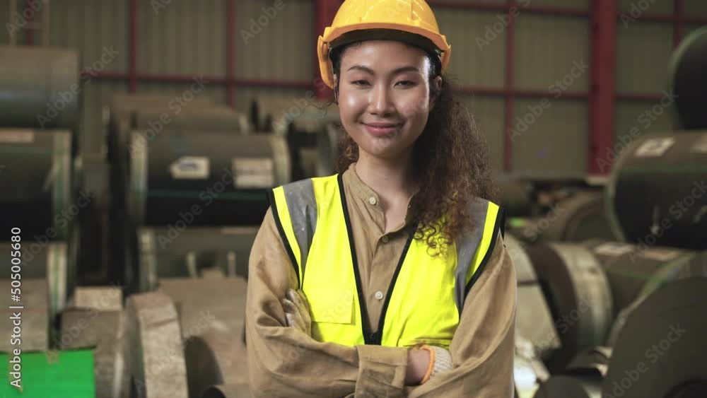 Portrait of professional Asian woman worker standing smiling arms ...