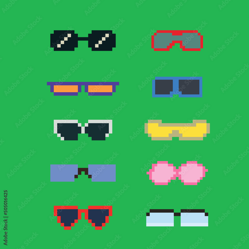 Vector eyeglass frame or sunglasses with pixelated glasses. Pixel art ...