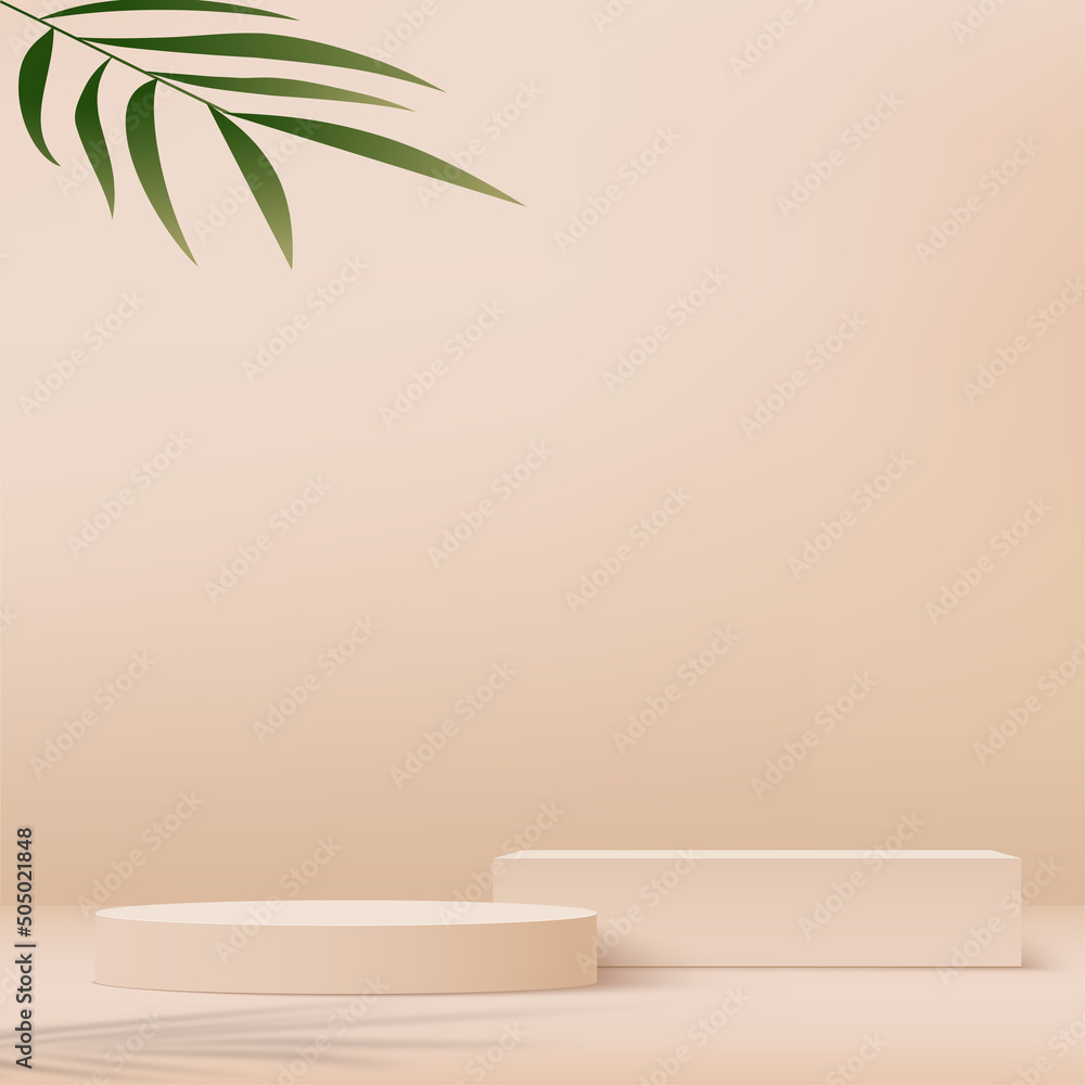 Abstract minimal scene with geometric forms. Cream color podium in ...