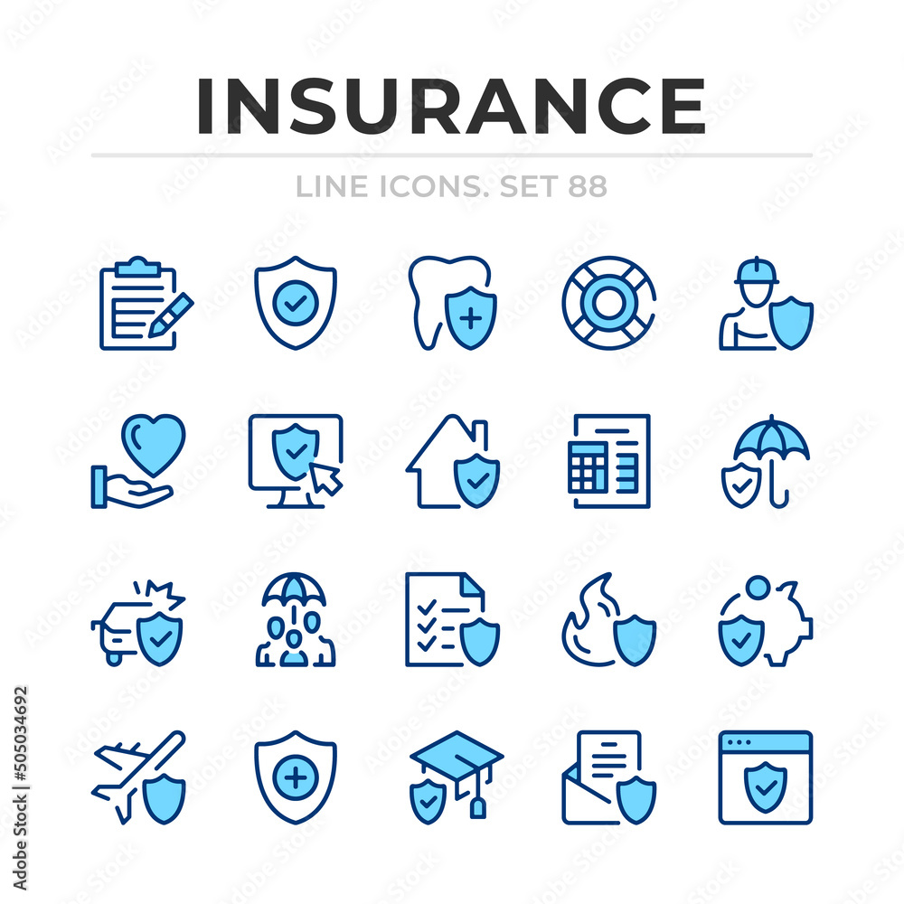 Vetor de Insurance vector line icons set. Thin line design. Outline ...
