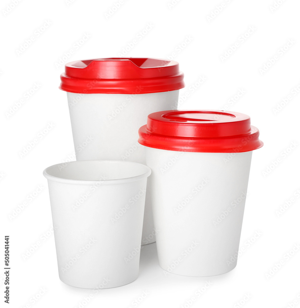 Takeaway paper cups on white background Stock Photo | Adobe Stock