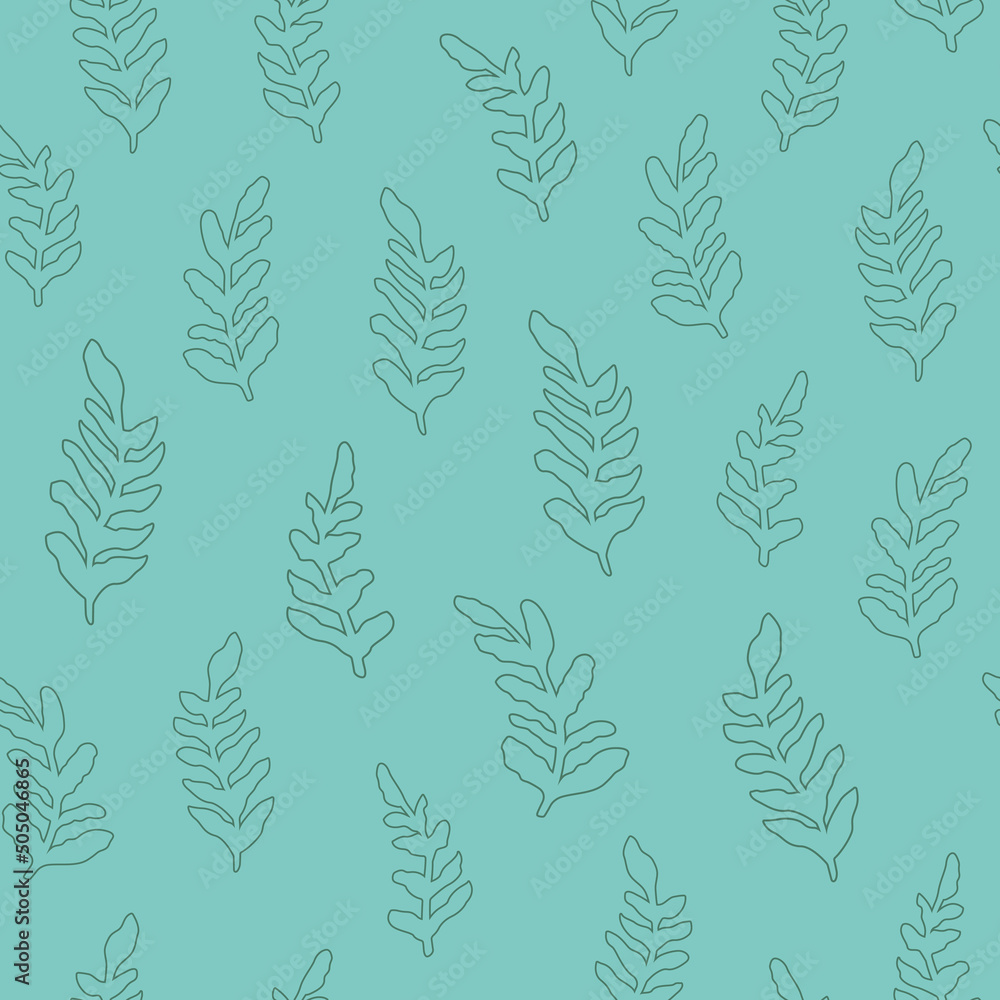 Subtle seaweed seamless vector pattern. Outline silhouette illustration ...
