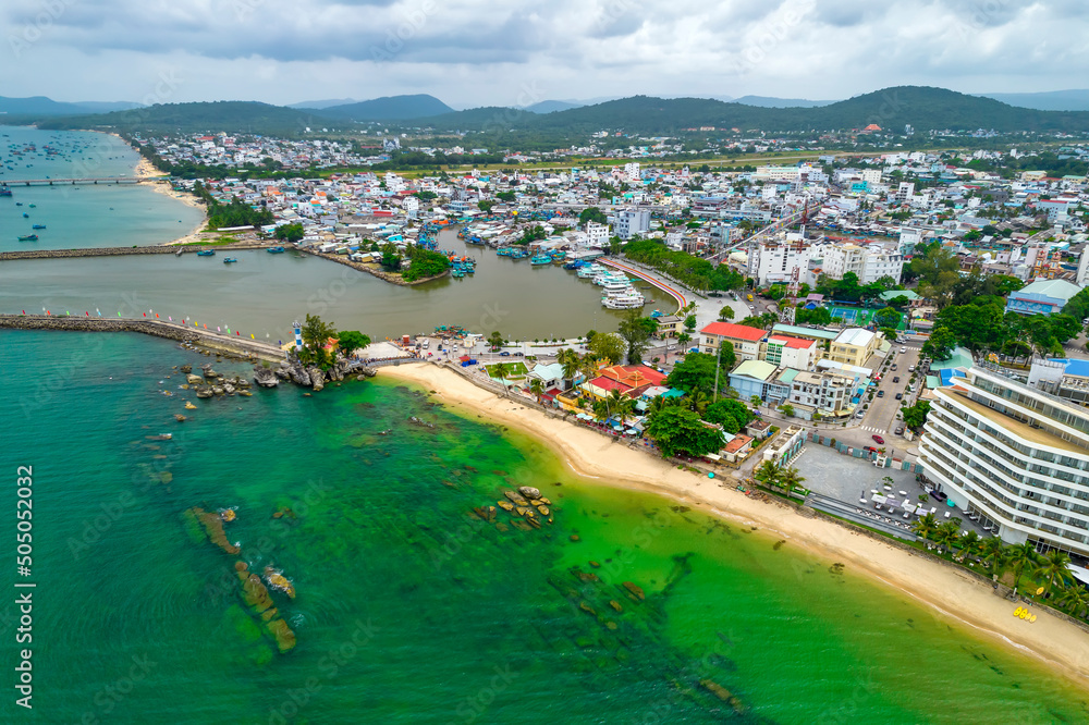 Duong Dong town, Phu Quoc, Vietnam, aerial view, this is the central ...