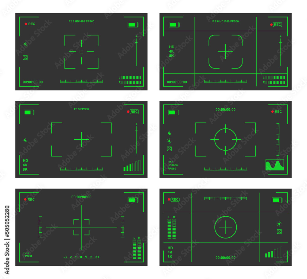 Camera viewfinders cartoon illustration set. Recording or shooting ...