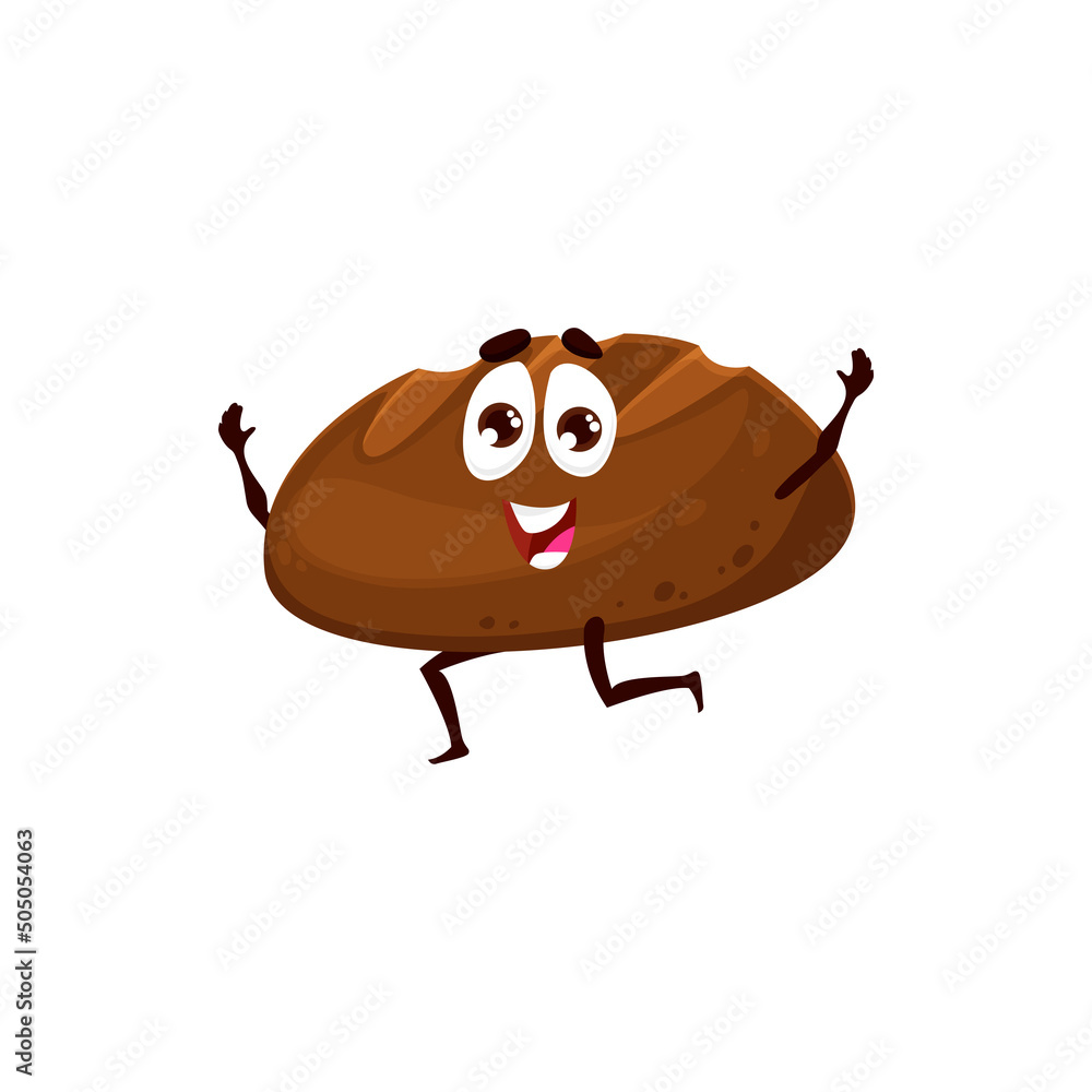 Cartoon funny rye bread character, bakery cute food personage with face ...