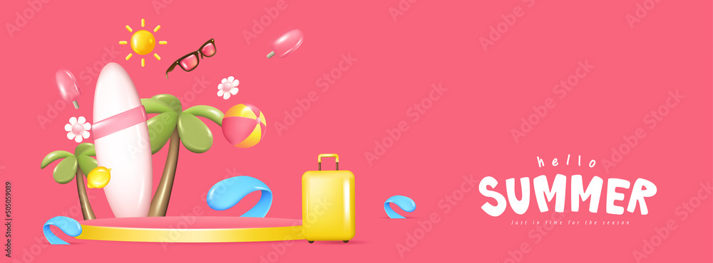 Summer sale banner background with product display cylindrical shape ...