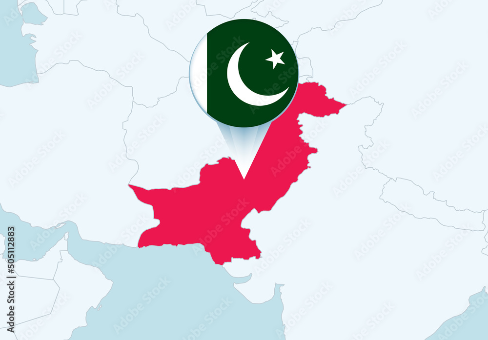 Asia with selected Pakistan map and Pakistan flag icon. Stock Vector ...