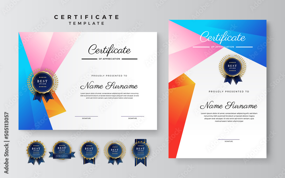 Modern colorful certificate design award appreciation achievement ...