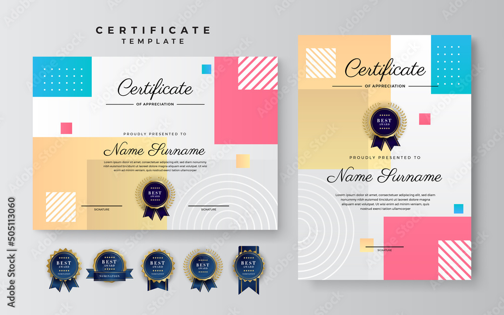 Modern colorful certificate design award appreciation achievement ...