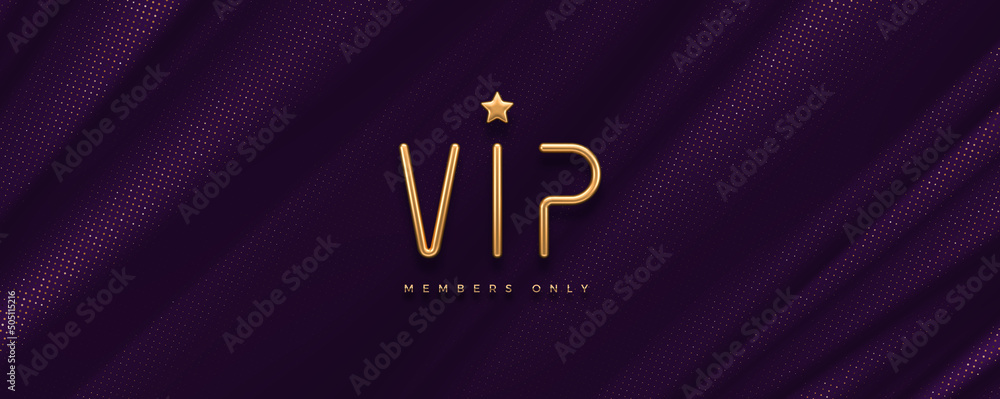 VIP invitation template with 3d golden letters. Realistic golden metal ...