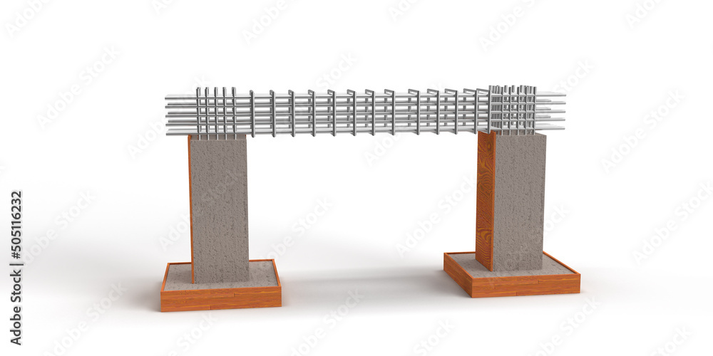 3d columns rendering, concrete columns under construction. column ...