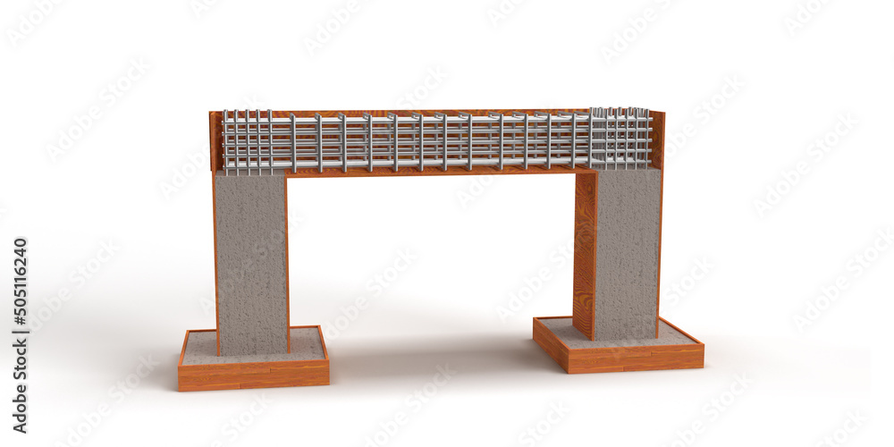 3d columns rendering, concrete columns under construction. column ...