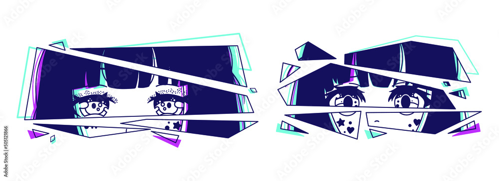 Glitch effect. Manga style. Japanese girl. Anime characters. Vector ...