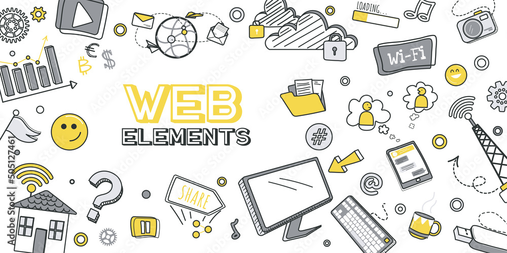 Web elements concept for banner design with flat line doodle pattern ...