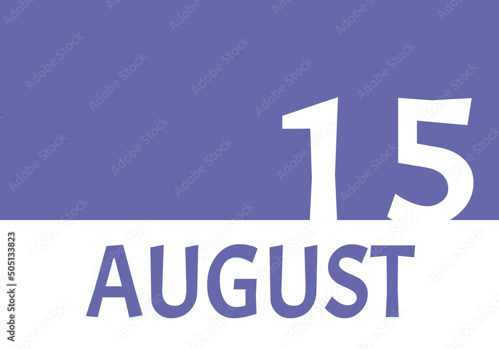 15 august calendar date with copy space. Very Peri background and white ...