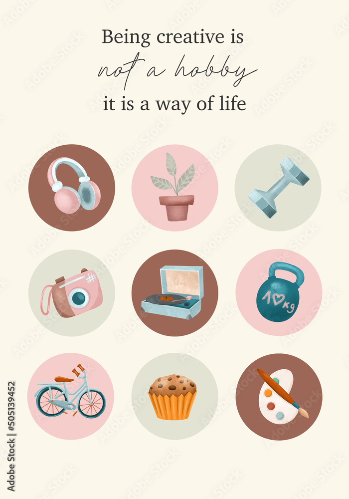 Hobby and healthy lifestyle card or poster template, hobby and leisure ...