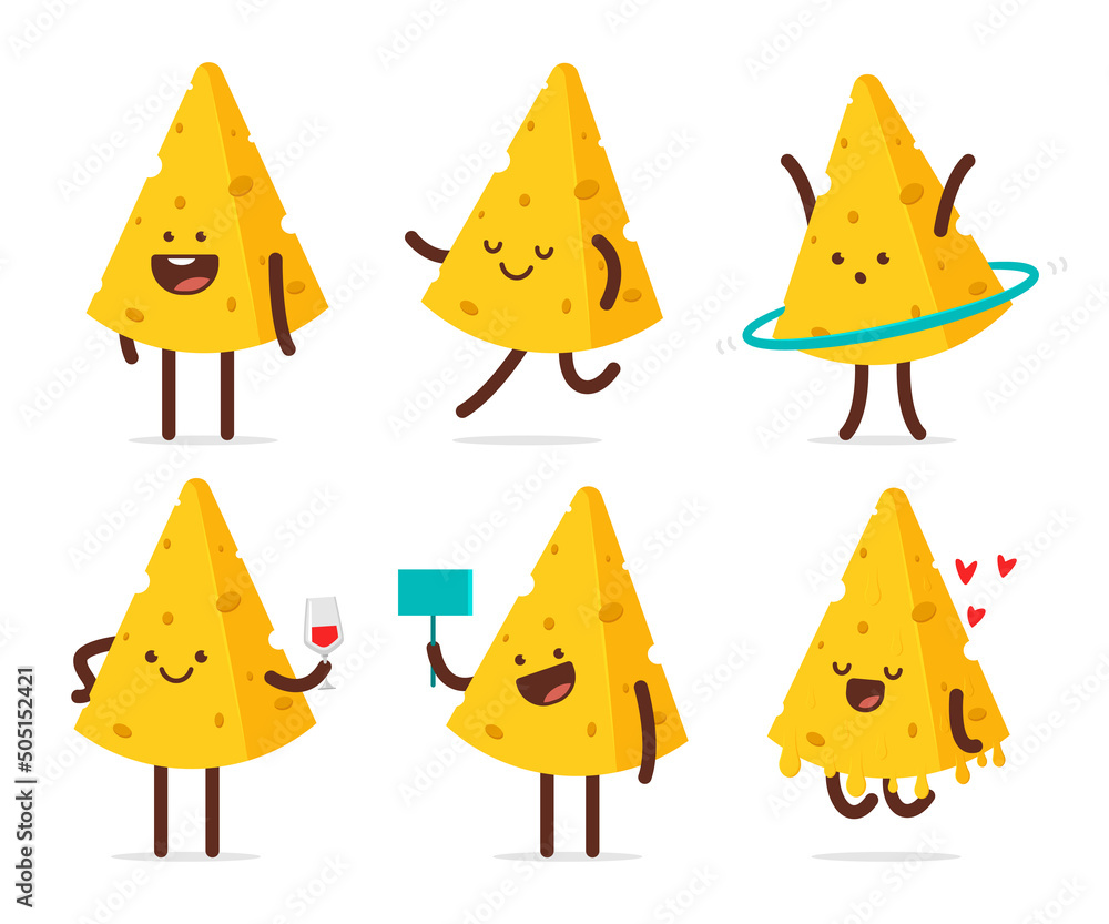 Cute cheese characters vector cartoon set isolated on a white ...