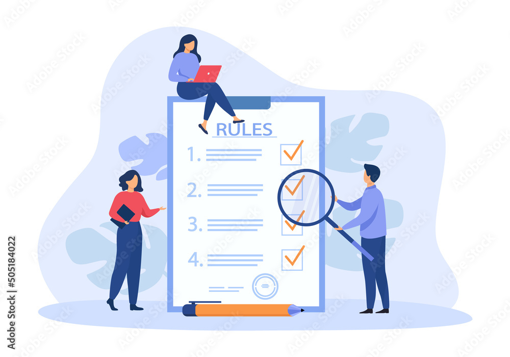 Rules vector illustration. Flat tiny reading guidance, making checklis ...