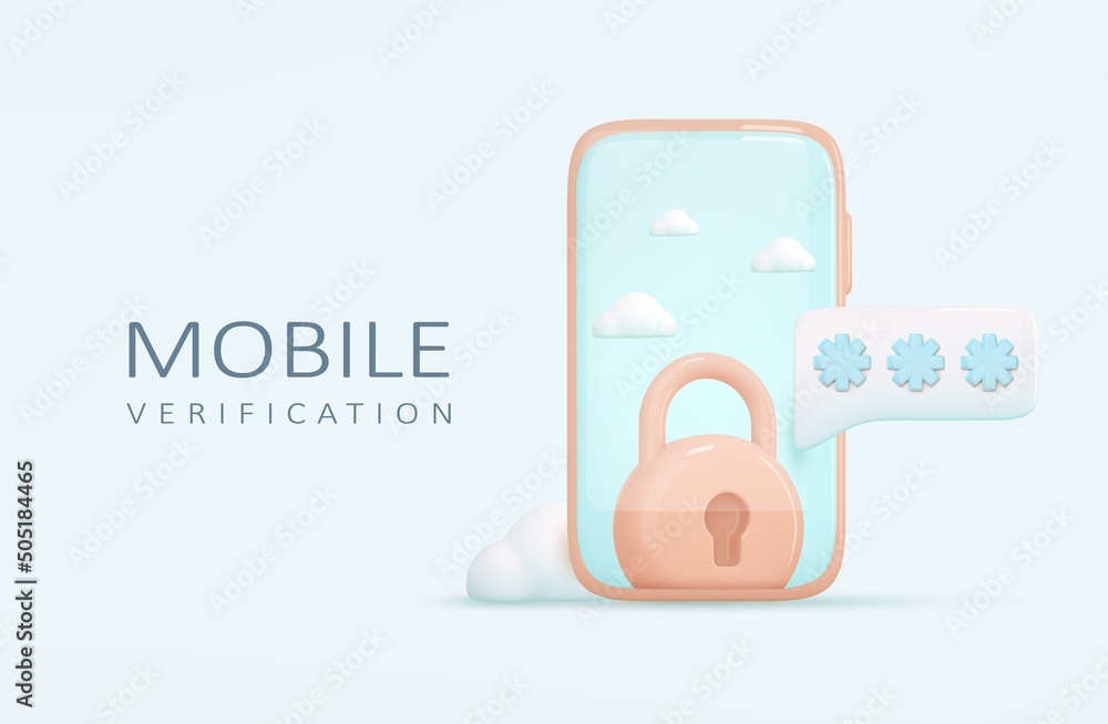 Mobile otp secure verification concept. 3d render smartphone, password ...