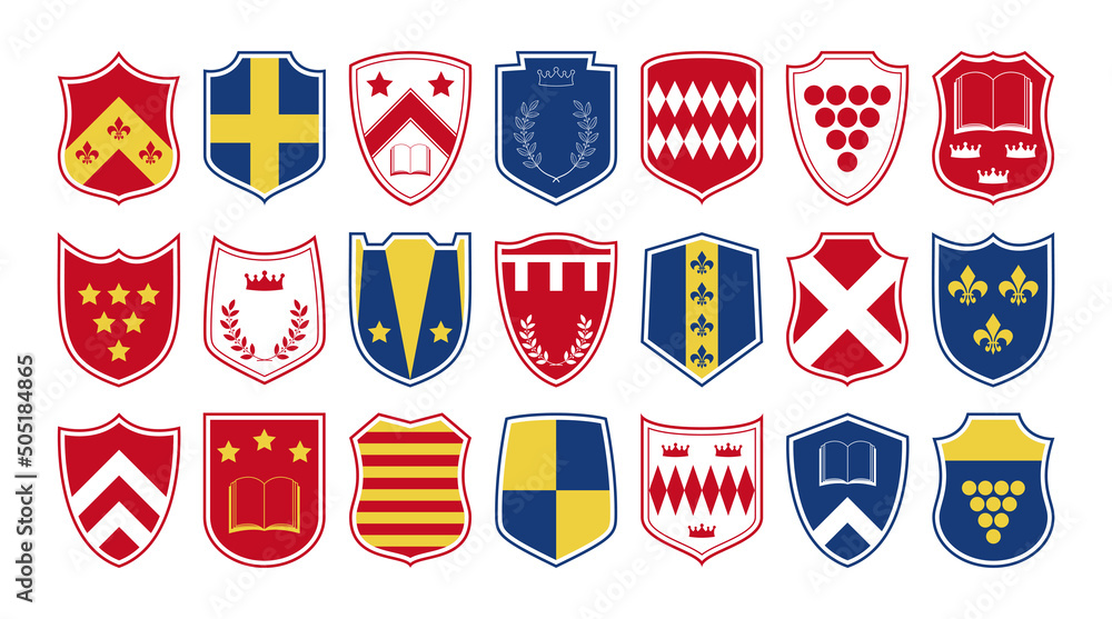 Coat of arms shields set in different shapes and design. Blazon shield ...