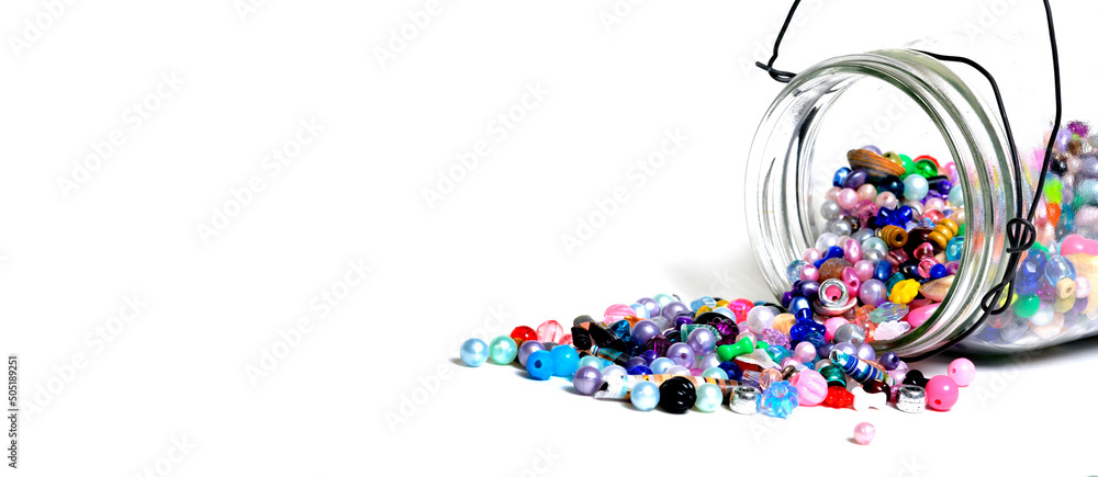 Jar of Beads for Creating Art Hobbies Jewelry on White Background Stock ...