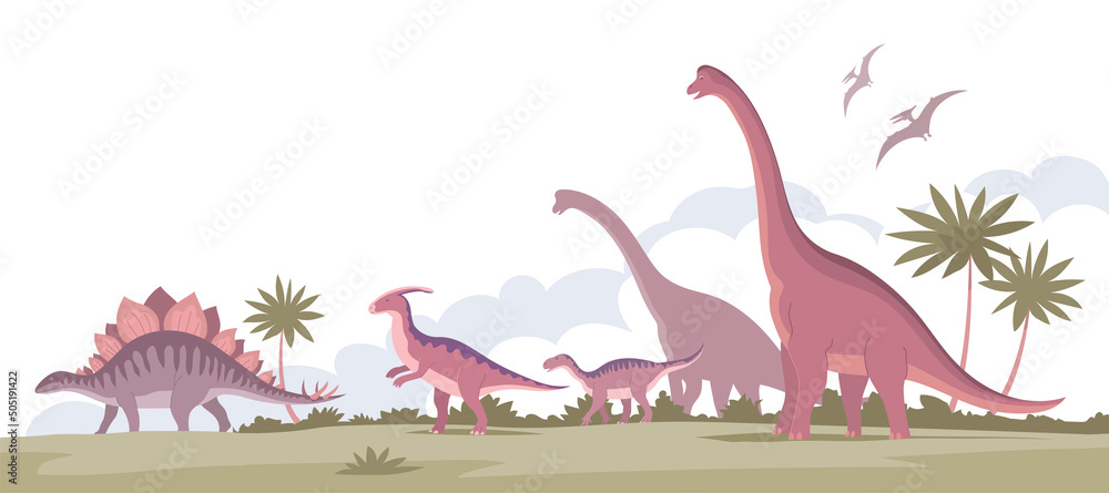 Big brachiosaurus with a long neck, parasaurolophus, stegosaurus ...
