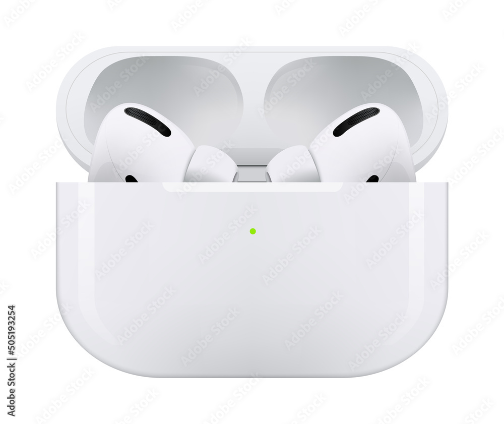White wireless headphones Apple AirPods Pro, on white background ...