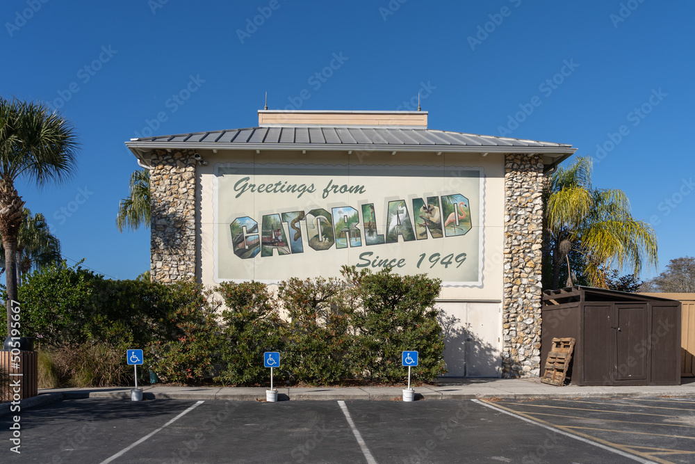 Orlando, Florida, USA - January 31, 2022: Gatorland greeting sign is ...