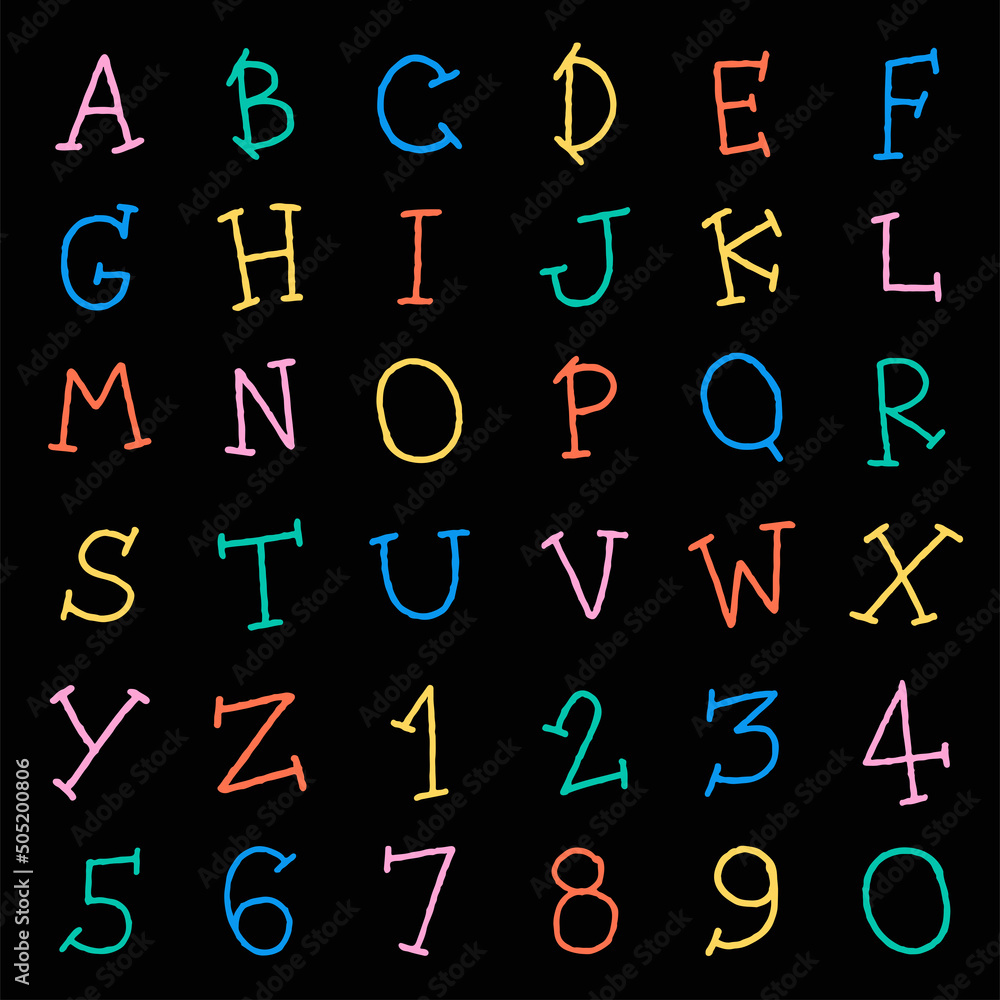 Cute Children Kids Font Letter Cartoon Style Hand Drawing Draw Colorful ...