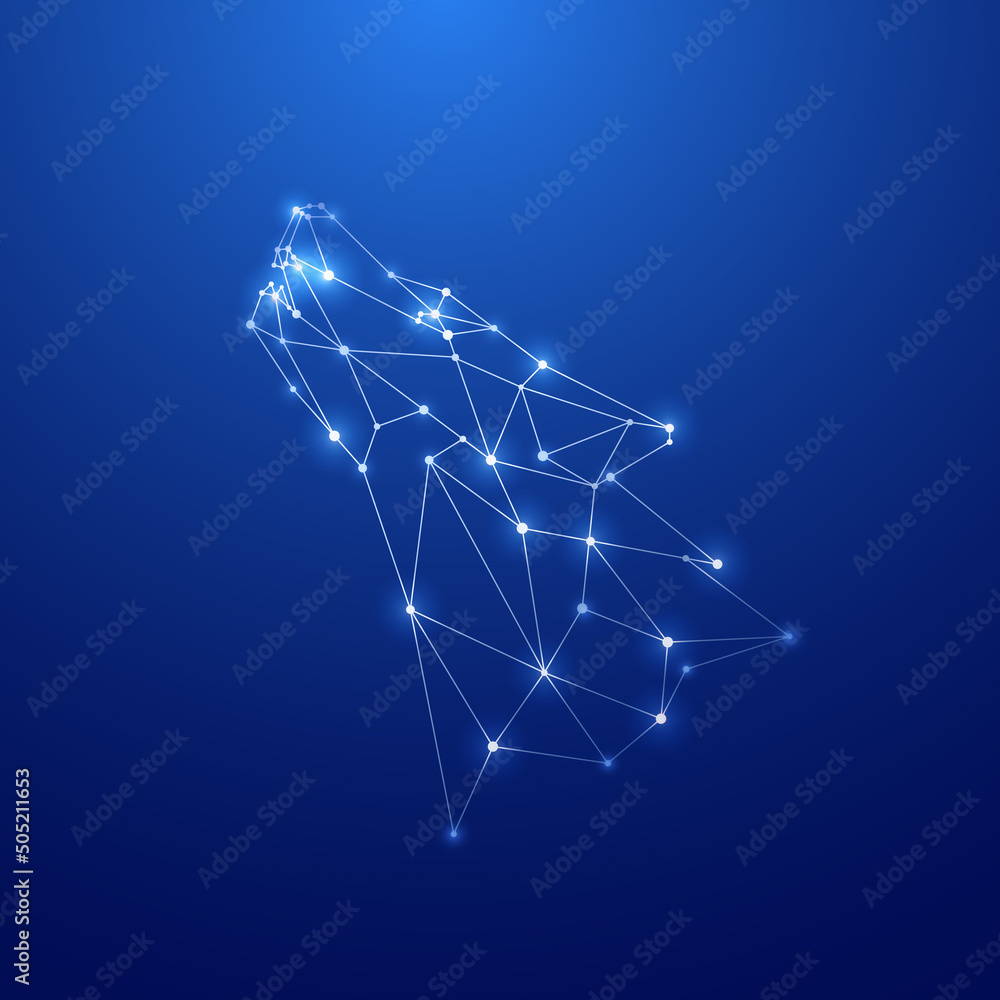 Geometric howling Wolf. Head of wild wolf in the form of constellation ...