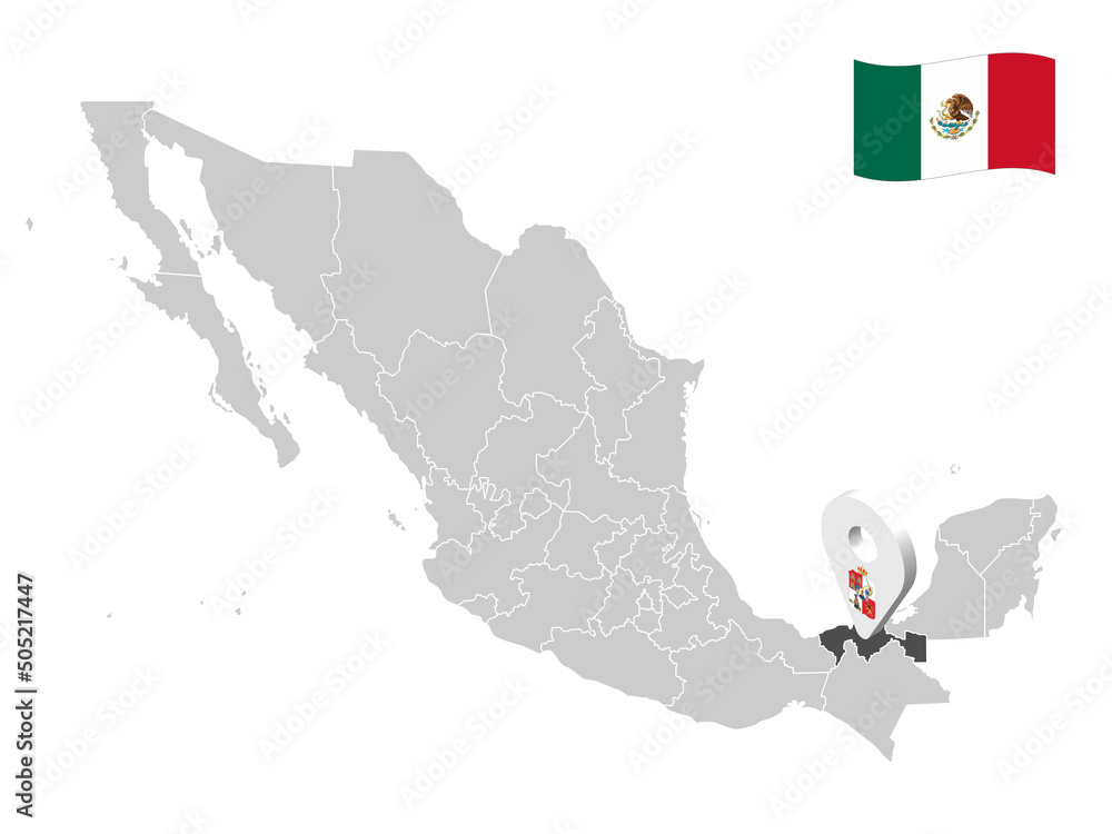 Location of Tabasco State on map Mexico. 3d location sign of Tabasco ...