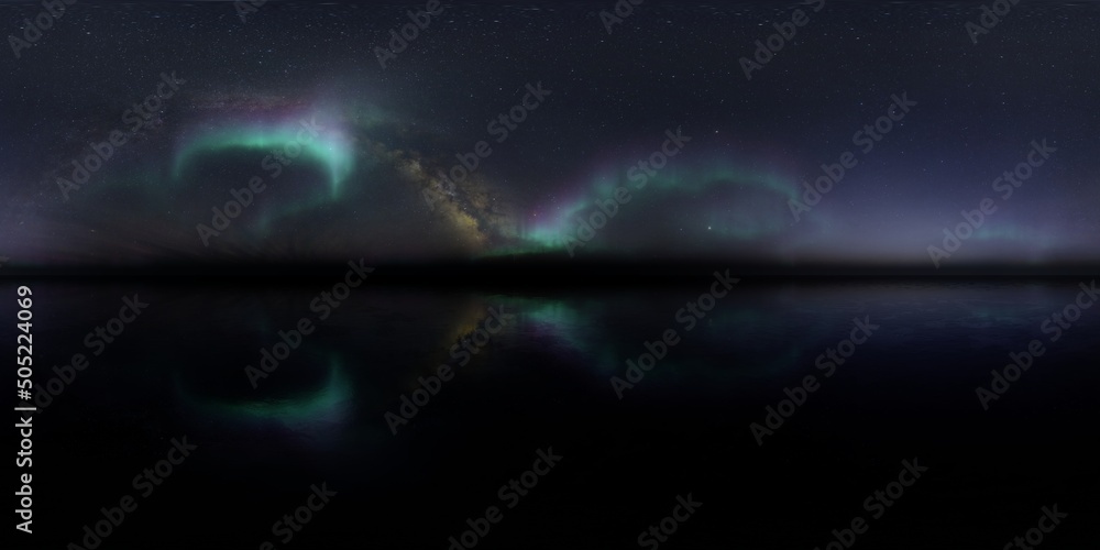 HDRI - Ice terrain with Aurora Borealis on the sky 20 - Panorama Stock ...