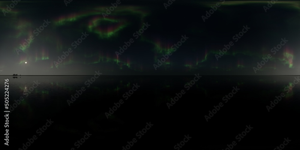 HDRI - Ice terrain with Aurora Borealis on the sky 36 - Panorama Stock ...