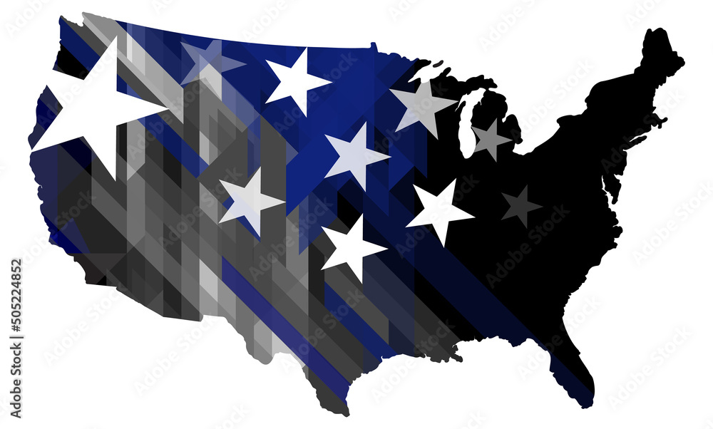 United states map with USA flag inside a thin blue line Stock Vector ...