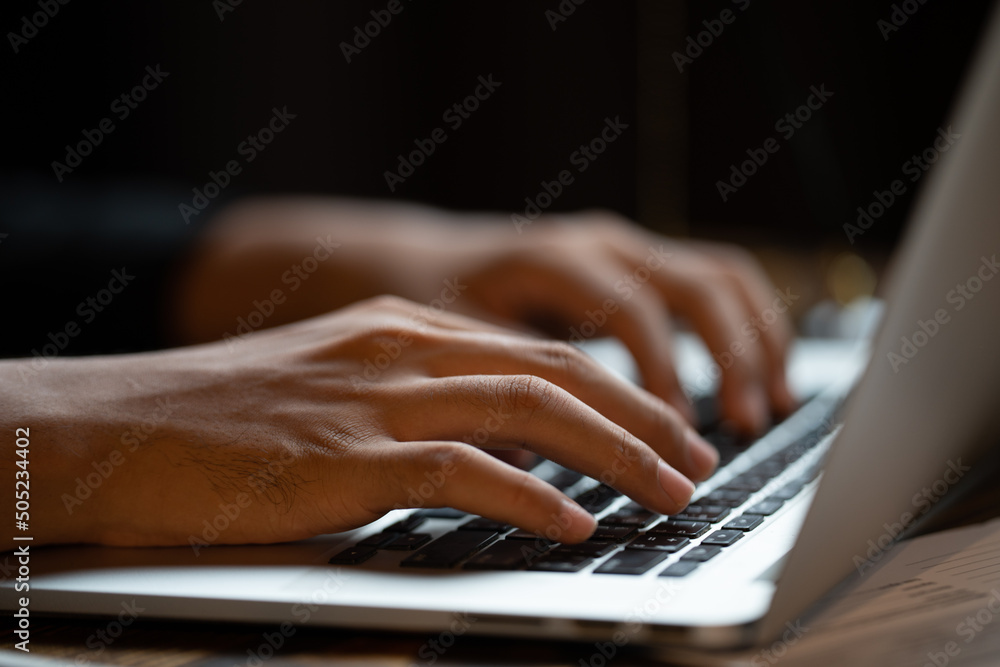 professional business person typing on computer laptop desk at office ...